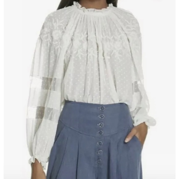 Ulla Johnson | Tops | Nwt Ulla Johnson Ivory Silk Floral Polkadot Sheer Ruffle Blouse Shirt Top ...